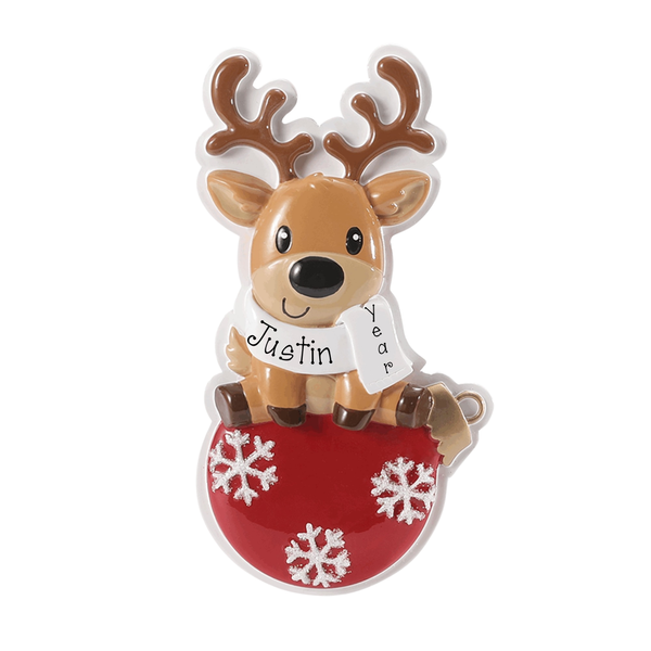 Personalized Reindeer Christmas Ornaments ~ Reindeer sitting on a Round ...