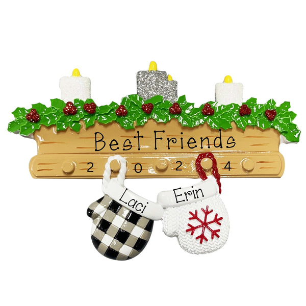 Two Friends Mitten Personalized Christmas Ornament ~ Best Friends Orna